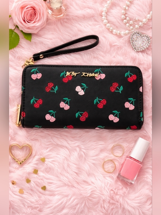 Betsey Johnson | Bags | Betsey Johnson Cherry Embroidered Zip Wallet ...